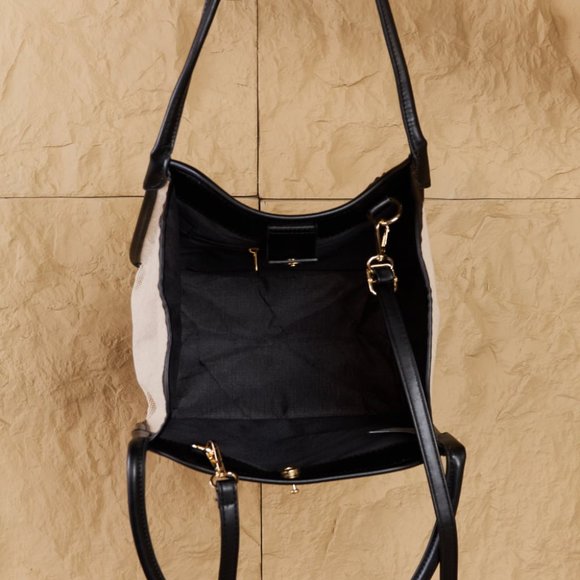 Fame | Bags | Fame Beach Chic Faux Leather Trim Tote Bag In Black ...